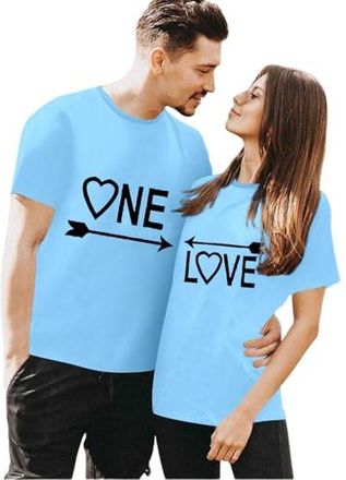 Generic T-shirt d&eacute;contract&eacute; &agrave; col rond pour femme pour la Saint-Valentin 2026 | Haut &agrave; manches courtes pour plus de confort et de style (3), bleu clair, XXL