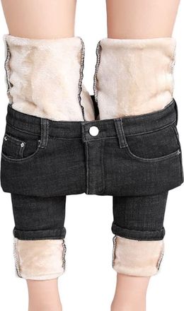 Onsoyours Leggings Damen Thermojeans Skinny Jeans High Waist Jogginghose Denim Hose Winter Fleece Gef&uuml;ttert Warm Dicke Strumpfhose Pants Streetwear A Schwarz S