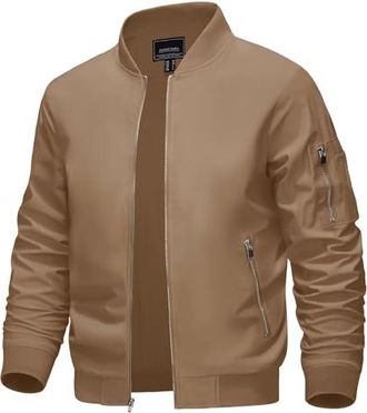 KEFITEVD Hommes Casual Blouson Veste Dété Mince Vestes De Baseball Manteaux Cargo avec Multi Pochettes Kaki