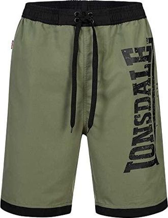 Lonsdale Clennell Maillot de Bain ajusté pour Homme, Noir/Olive, XL