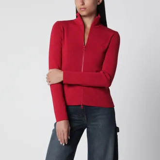 Courr&egrave;ges Roter Merinowoll-Cardigan mit Rei&szlig;verschluss