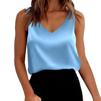Generic D&eacute;bardeur en satin pour femme - Style ample - Pour le bureau - Super doux - Uni - &Eacute;l&eacute;gant - Pour sortir - Col en V - L&eacute;ger - Couleur unie - Sans manch