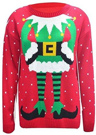 ZEE FASHION Pull fantaisie de No&euml;l en tricot pour femme, avec motif corps de lutin - - 38