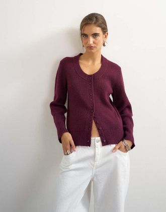 Topshop gilet en maille &agrave; col rond couleur m&ucirc;re-VIOLET