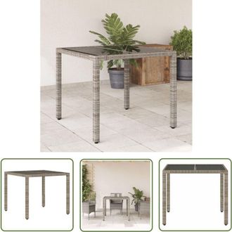 vidaXL The Living Store - Gartentisch mit Glasplatte Grau 90x90x75 cm Poly Rattan - Gartentisch - Esstisch - Terrassenm&ouml;bel - Outdoor Tisch - Gartenm&ouml;bel