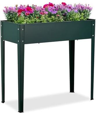Relaxdays Hochbeet, Garten, Balkon & Terrasse, pulverbeschichteter Stahl, HxBxT: 80 x 85 x 40 cm, Pflanzenbeet, grün
