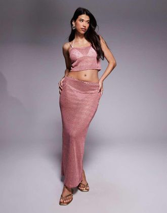 South Beach Jupe longue en maille orn&eacute;e de sequins - Vieux rose