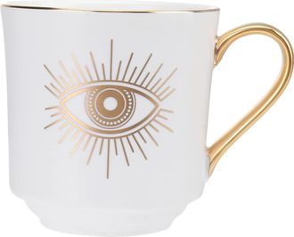 BESTONZON Keramik Kaffee Becher Türkische Augen Kaffee Tassen mit Griff Personalisierte Muster Tee Tasse (Weiß)