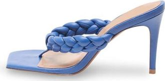 Generic Sandales pour femme &agrave; bout ouvert et talons aiguilles tiss&eacute;s &agrave; bout carr&eacute; et bride arri&egrave;re pour mariage, bal, f&ecirc;te, bleu, 42 EU