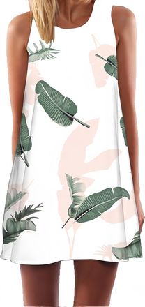 Ocean Plus Damen Casual Top Freizeit Flamingo Bl&auml;tter Sommer &Auml;rmellos Kleider Ohne Arm Westenkleid Partykleid Sommerkleid Minikleid Strandkleid (XXL (EU 42-44), 