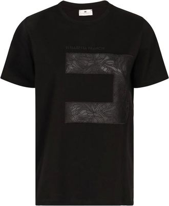 Elisabetta Franchi Femme, Tops, Noir, Taille: 40 FR T-shirt &agrave; Col Rond Orn&eacute;
