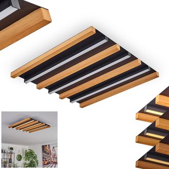 HOFSTEIN LED Deckenleuchte Favorina, dimmbare Deckenlampe aus Metall/Holz/Kunststoff in Schwarz/Natur/Weiß, 22 Watt, 2450 Lumen, 3000 Kelvin, Länge 46 cm, dimm