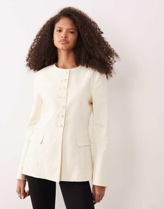 Arket Blazer sans col en lin m&eacute;lang&eacute; - Blanc cass&eacute;