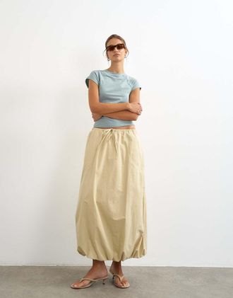 Topshop jupe longue en popeline &agrave; ourlet boule couleur pierre-Neutre