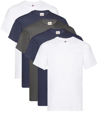 Fruit Of The Loom Herren T-Shirt Original T M L XL XXL 3XL 4XL 5XL auch Farbsets, 2Weiss 2DeepNavy 1Graphit, 3XL (5er Pack) + 1HL-Kauf Notizblock