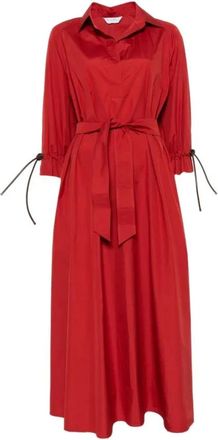 Max Mara Femme, Robes, Rouge, Taille: 38 FR Mirto Robe Midi en Popeline de Coton