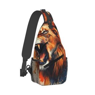 Generic Casual Sacoche Homme Bandouliere Peinture abstraite de lion Sling Bag Multifonction Sling Sac &agrave; Dos pour Randonn&eacute;e &eacute;cole Cyclisme