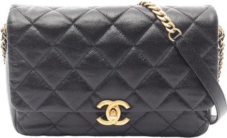 Chanel 2021-2025 CC Quilted Caviar Singe Flap shoulder bag - Schwarz