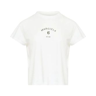 Maison Margiela Femme, Tops, Blanc, Taille: 42 FR Logo Cotton T-Shirt