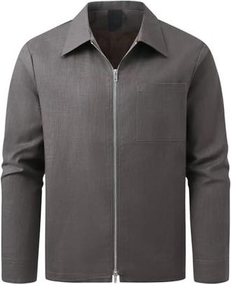 AlltheMen Veste en Lin pour Homme L&eacute;gers D&eacute;contract&eacute; Blouson Zip Mi Saison Revers Crant&eacute; Blazer Costume Caf&eacute; L