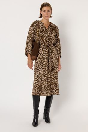 Gerard Darel Robe midi en satin l&eacute;opard - LILOUX - Paille