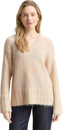 Tom Tailor Damen 1049145 Oversize Strickpullover mit Wollanteil, 36844-Sand Stone Beige Melange, XXL