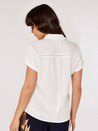 Apricot Klassische Bluse Leinenhemd mit Kn&ouml;pfen mit Umschlag&auml;rmeln