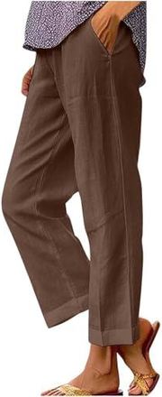 Generic Pantalon d&eacute;t&eacute; 7/8 pour femme - L&eacute;ger - Avec cordon de serrage et poches - Pantalon en coton et lin - Pantalon &eacute;l&eacute;gant et a&eacute;r&eacute; - D&eacute;contract&eacute; - Conforta