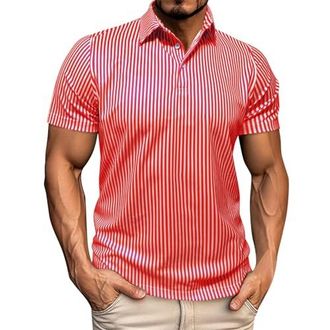 Generic Polo ray&eacute; hawa&iuml;en pour homme - Haut d&eacute;t&eacute; &agrave; manches courtes - Col polo tendance - Coupe d&eacute;contract&eacute;e - Confortable - Costume extensible pour cadeaux qu