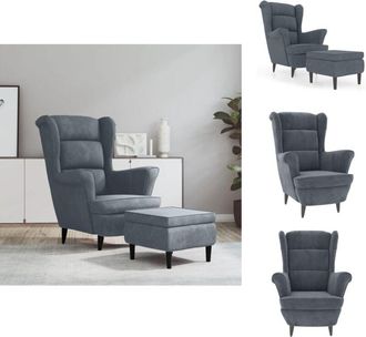 vidaXL Ohrensessel mit Hocker Dunkelgrau Samt - Samtsessel - Wohnzimmersessel - Ohrensessel - Relaxsessel - Dunkelgrauer Sessel