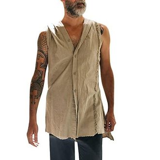 Generic Gilet en coton et lin pour homme, chemise de sport en duvet de lin, chemises sans manches pour l&eacute;t&eacute;, la plage, d&eacute;contract&eacute;, coupe r&eacute;guli&egrave;re, hauts irr