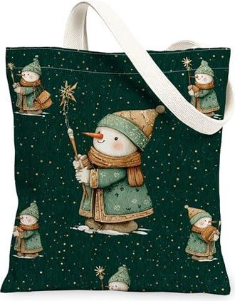 Generic Sacs fourre-tout en toile motif bonhomme de neige, jolis sacs d&eacute;picerie r&eacute;utilisables, confortables, festifs, l&eacute;gers et lavables, toile pour le shoppi