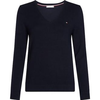 Tommy Hilfiger Pull Femme Co Jersey Stitch Sweater Col en V, Bleu (Desert Sky), XXL
