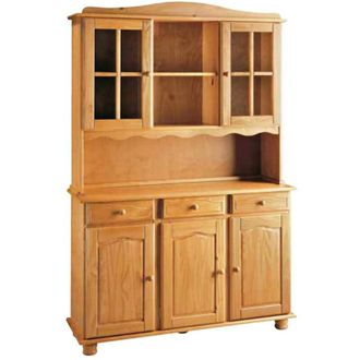PEGANE Pegane - Vitrine meuble de rangement en pin massif miel - 5 portes, 3 tiroirs - Dimensions 130 x 42 x 197 cm - Id&eacute;ale pour espaces modernes
