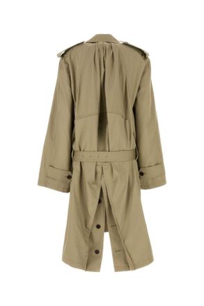 Balenciaga Womens Sage Green Gabardine Trench Coat Explorer Beige