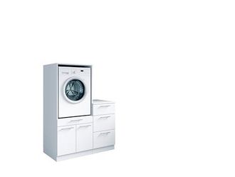 Laundreezy Waschraum Komplett-Set, Wei&szlig; - Modulares Schranksystem f&uuml;r Waschk&uuml;che & Hauswirtschaftsraum - 118 x 162 x 68 cm (B/H/T)