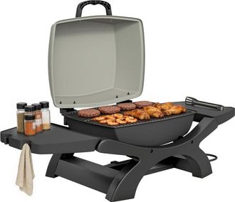 OUTSUNNY Barbecue &eacute;lectrique de table - Outsunny - 2300W - grilles &eacute;maill&eacute;es, &eacute;tag&egrave;res lat&eacute;rales, crochets - acier - 102x48x38cm - noir