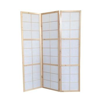 PEGANE Paravent Japonais Bois Naturel, s&eacute;parateur de pi&egrave;ce 3 pans - Hauteur 175 cm x Longueur 132 cm