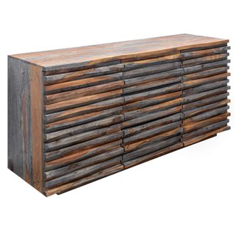 Invicta Interior Massives Sideboard Relief 160cm Sheesham Holz grau Smoke Finish mit aufw&auml;ndiger Front Kommode Anrichte