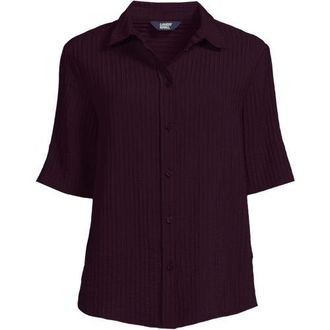 Lands End Kurz&auml;rmeliges Crinkle-Hemd, Damen, Gr&ouml;&szlig;e:38 regular, Lila, Nylon/Viskose, by Lands End