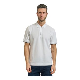 HUGO BOSS Homme, Tops, Blanc, Taille: M Polo en piqu&eacute; de coton avec col zipp&eacute;