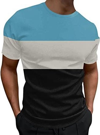 Generic T-shirt ray&eacute; ample pour homme Printemps et &eacute;t&eacute; Loisirs Sports Respirant Confortable Plage Vent Rayures Couleur T-shirt &agrave; manches courtes, bleu, XXL
