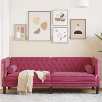 vidaXL Chesterfield-Sofa mit Nackenrollen 3-Sitzer Weinrot Samt Vidaxl 992346