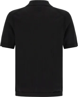 HUGO BOSS Half-Zip Cotton Knit Polo Shirt - Black