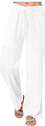 Generic Pantalon ample d&eacute;contract&eacute; en lin pour femme - Pantalon d&eacute;t&eacute; ample pour femme - Coupe ample - Pantalon ample &agrave; jambe large avec poches - Pantalon tail