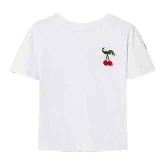 Twinset Femme, Tops, Blanc, Taille: 38 FR T-shirt avec Broche Cerise au Crochet