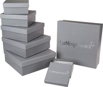 Out of the Blue Out of the Blue 101686 - Geschenkboxen Lieblingsmensch, 8 Stück im Set, grau, in verschiedenen Größen ca. 22,5 x 22,5 x 8 cm und kleiner