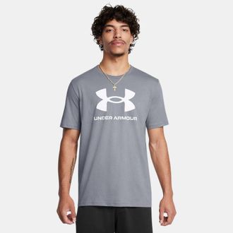 Under Armour Logo Kurzarm-Oberteil f&uuml;r Herren Stahl Light Heather / Wei&szlig; XXL