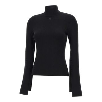 Courr&egrave;ges Interlock Mockneck Pullover - - Knitwear - Damen - Schwarzk - XS