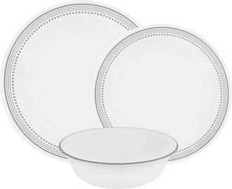 Corelle Corelle Vitrelle Tafelservice aus Glas, 12 St&uuml;ck, bruchfest, splitterfest, Glas, grau, 27.94 x 12.38 x 26.67 cm